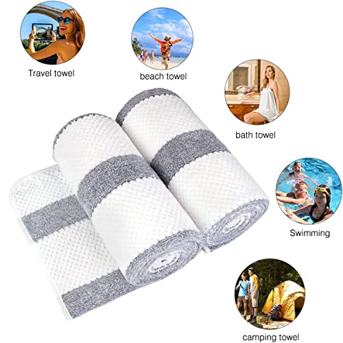 JML Microfiber Bath Towels, Bath Towel 2 Pack(30" x 60"), Oversized, Soft, Super Absorbent and Fast Drying, Multipurpose Use for Sports, Fitness, Yoga, Waffle Stripe Grey