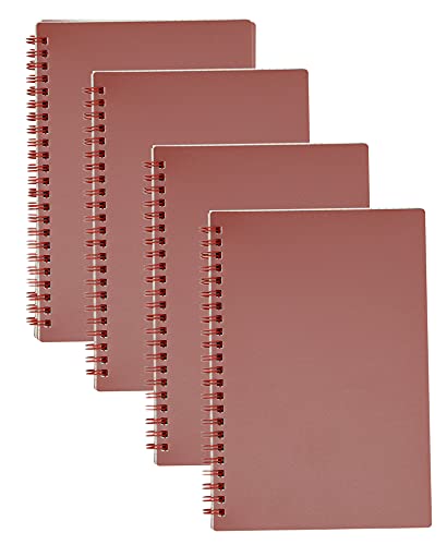 Yansanido Red Cover Spiral Notebook, 4 Pcs A5 Thick Plastic Hardcover 8mm Ruled 80 Sheets -160 Pages Journals for Study and Notes (Ruled-4pcs Wine Red, A5)