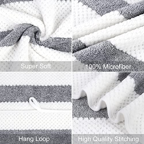 JML Microfiber Bath Towels, Bath Towel 2 Pack(30" x 60"), Oversized, Soft, Super Absorbent and Fast Drying, Multipurpose Use for Sports, Fitness, Yoga, Waffle Stripe Grey