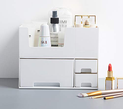 Yarlung Stackable Makeup Organizer with Drawers, Plastic Storage Box Countertop Display Case for Desk Sundry, Bathroom Vanity, Lipsticks, Cosmetic, White