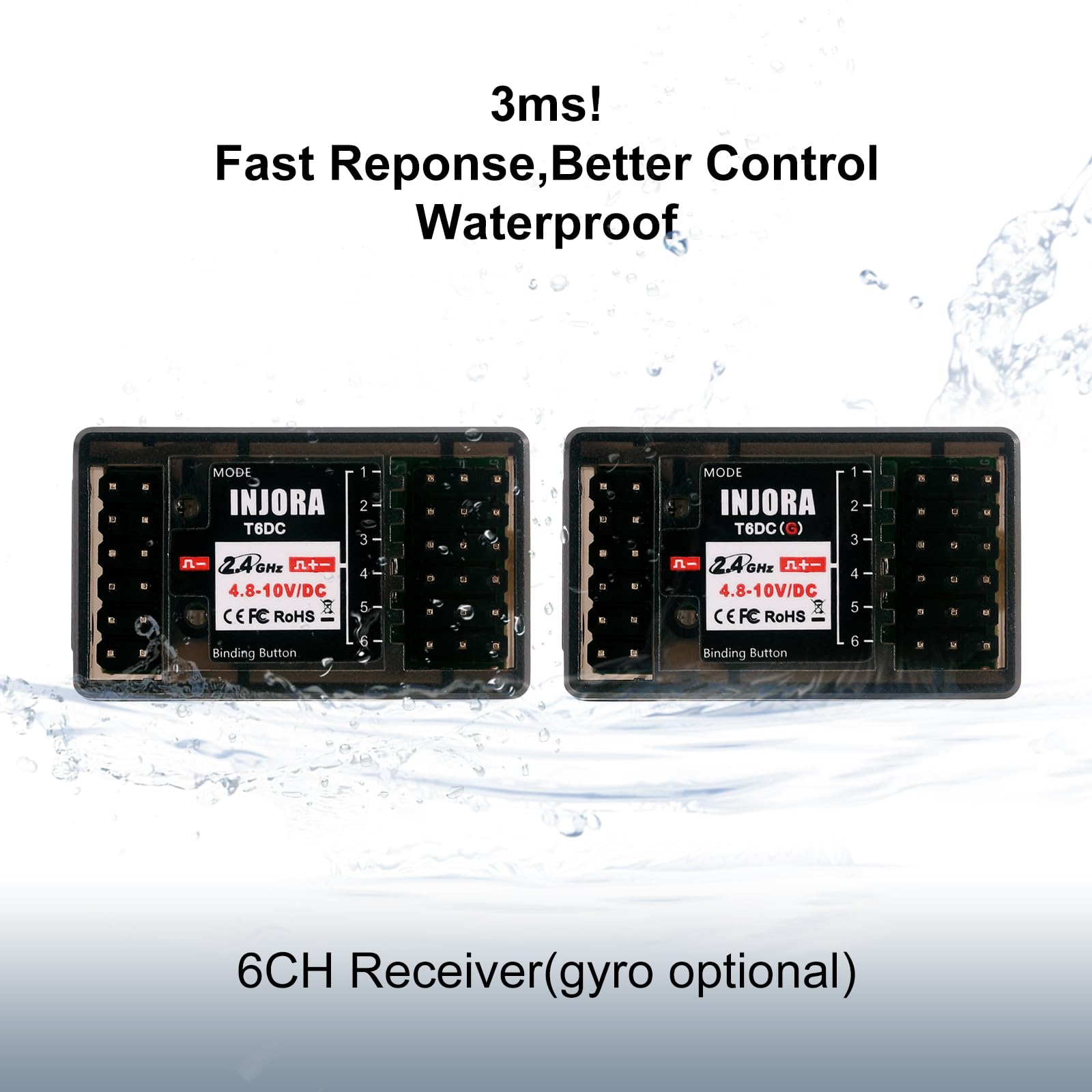 INJORA RC Transmitter 2.4GHz 6CH Controler and Receiver with Gyro Remote Inside Receiver for 1/8 1/10 RC Car Boat Tanks Crawler TRX4 SCX10 Upgrade Parts