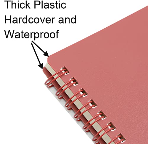 Yansanido Red Cover Spiral Notebook, 4 Pcs A5 Thick Plastic Hardcover 8mm Ruled 80 Sheets -160 Pages Journals for Study and Notes (Ruled-4pcs Wine Red, A5)