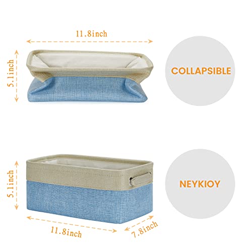 NEYKIOY Small Baskets Fabric Storage Bins 6 Pack Empty Gift Basket Decorative Storage Baskets for Shelves, Bathroom, Small Storage Basket with Handles(11.8" x 7.8" x 5.1"Inches- Beige&Blue)