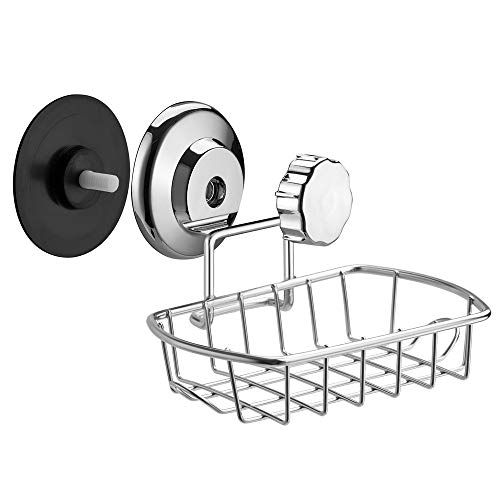 SANNO Suction Cups Shower Caddy Soap Dish Holder for Large Shampoo Shower Gel Holder Bathroom Storage Bath Organizer Kitchen Storage Basket for Shampoo, Conditioner, Soap- Rustproof Stainless Steel