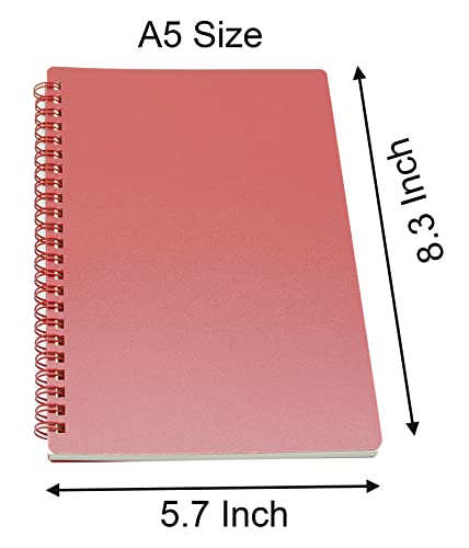 Yansanido Red Cover Spiral Notebook, 4 Pcs A5 Thick Plastic Hardcover 8mm Ruled 80 Sheets -160 Pages Journals for Study and Notes (Ruled-4pcs Wine Red, A5)