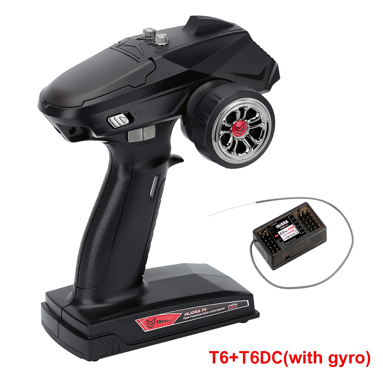 INJORA RC Transmitter 2.4GHz 6CH Controler and Receiver with Gyro Remote Inside Receiver for 1/8 1/10 RC Car Boat Tanks Crawler TRX4 SCX10 Upgrade Parts