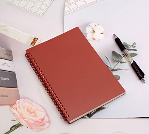 Yansanido Red Cover Spiral Notebook, 4 Pcs A5 Thick Plastic Hardcover 8mm Ruled 80 Sheets -160 Pages Journals for Study and Notes (Ruled-4pcs Wine Red, A5)