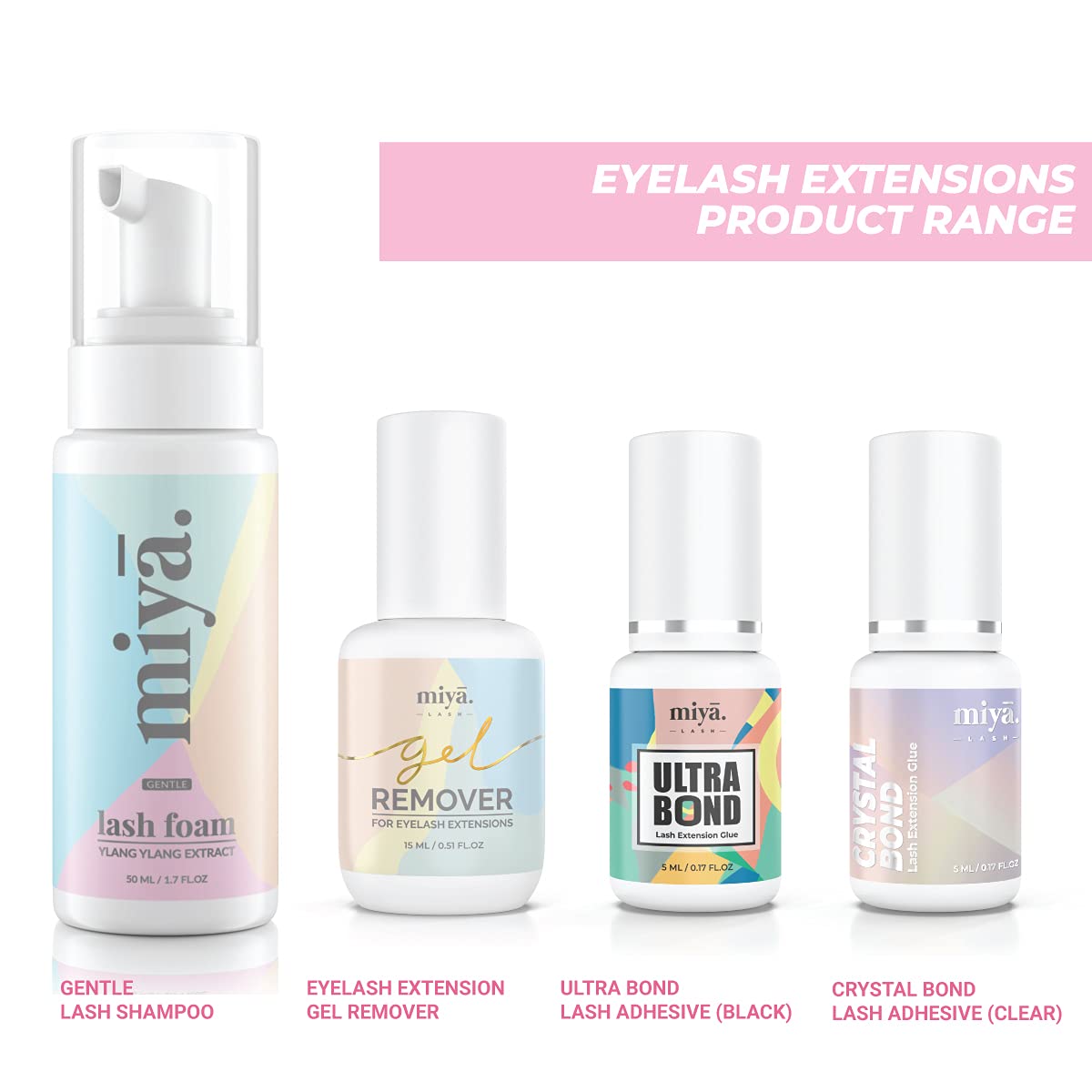 Eyelash Extension Cleanser + Rose Gold Mascara Wand & Brush | Eyelid Cleanser | Lash Bath | Paraben & Sulfate Free Makeup Remover Lash Cleanser for Extensions | Salon & Home | Miya Lash Shampoo 50ml