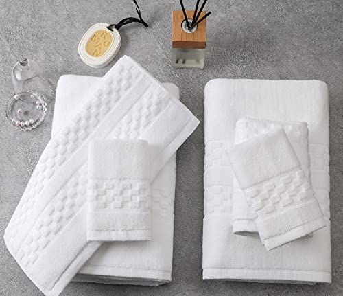 Hotel Collection_6 Piece Hand Towels Set, 6X (28'' x 16''), 100% Turkish Cotton, Absorbent, Decorative & Soft, Luxury Quality, Large Towels for Bathroom, for Hotel, Spa, Home and Commercial Use/White.