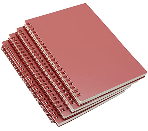 Yansanido Red Cover Spiral Notebook, 4 Pcs A5 Thick Plastic Hardcover 8mm Ruled 80 Sheets -160 Pages Journals for Study and Notes (Ruled-4pcs Wine Red, A5)