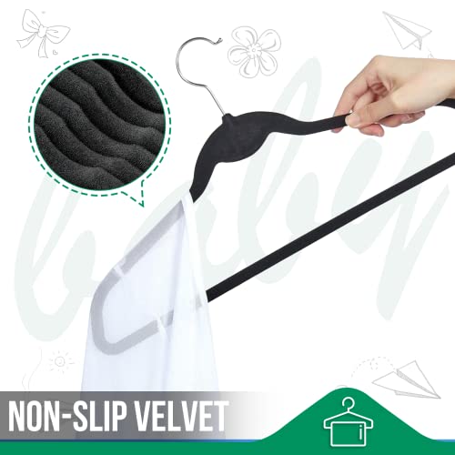 Aubeco Baby Velvet Hangers 60 Pack, 11.7'' Non Slip Felt Hangers for Closet, Baby Clothes Hangers Space Saving, 360° Swivel Hook-Black