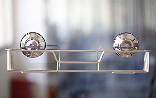 SANNO Suction Cups Shower Caddy Soap Dish Holder for Large Shampoo Shower Gel Holder Bathroom Storage Bath Organizer Kitchen Storage Basket for Shampoo, Conditioner, Soap- Rustproof Stainless Steel