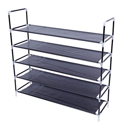 Deuxff Shoe Rack,100cm Ultra Large Capacity Storage Storage Organizer,Metal Frame, Non-Woven Fabric, for Living Room, Hallway (Black, 5-Tier)