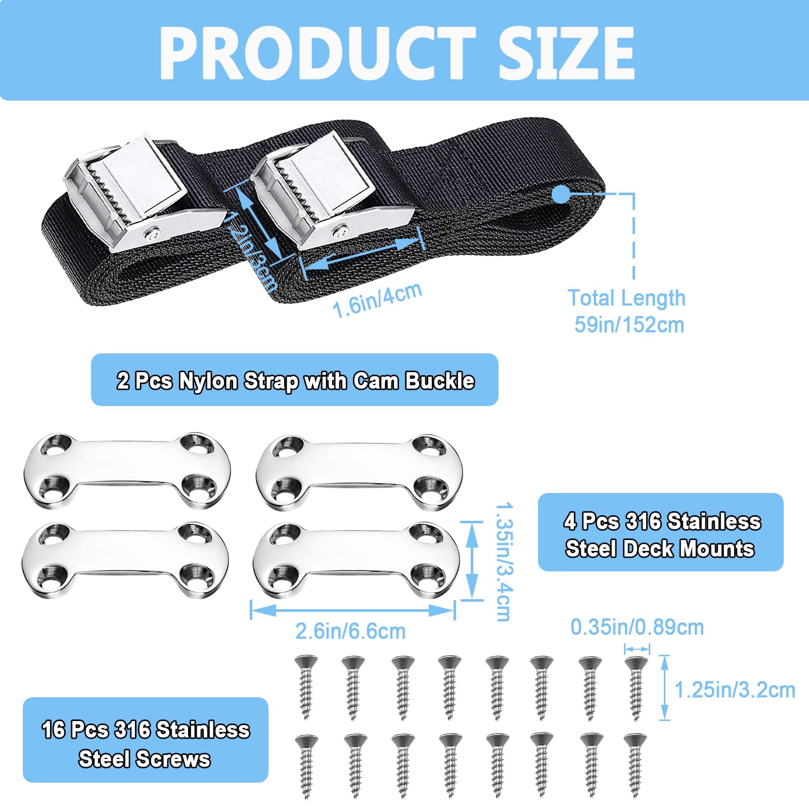 Cooler Tie Down Kit Compatible with RTIC YETI Coolers, Universal Cam Buckle Lashing Straps Prevent Sliding in Ship Deck Truck Chassis Trailers