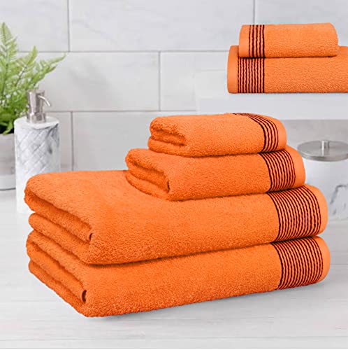 BELIZZI HOME 100% Cotton Ultra Soft 6 Pack Towel Set, Contains 2 Bath Towels 28x55 inchs, 2 Hand Towels 16x24 inchs & 2 Washcloths 12x12 inchs, Compact Lightweight & Highly Absorbant - Orange