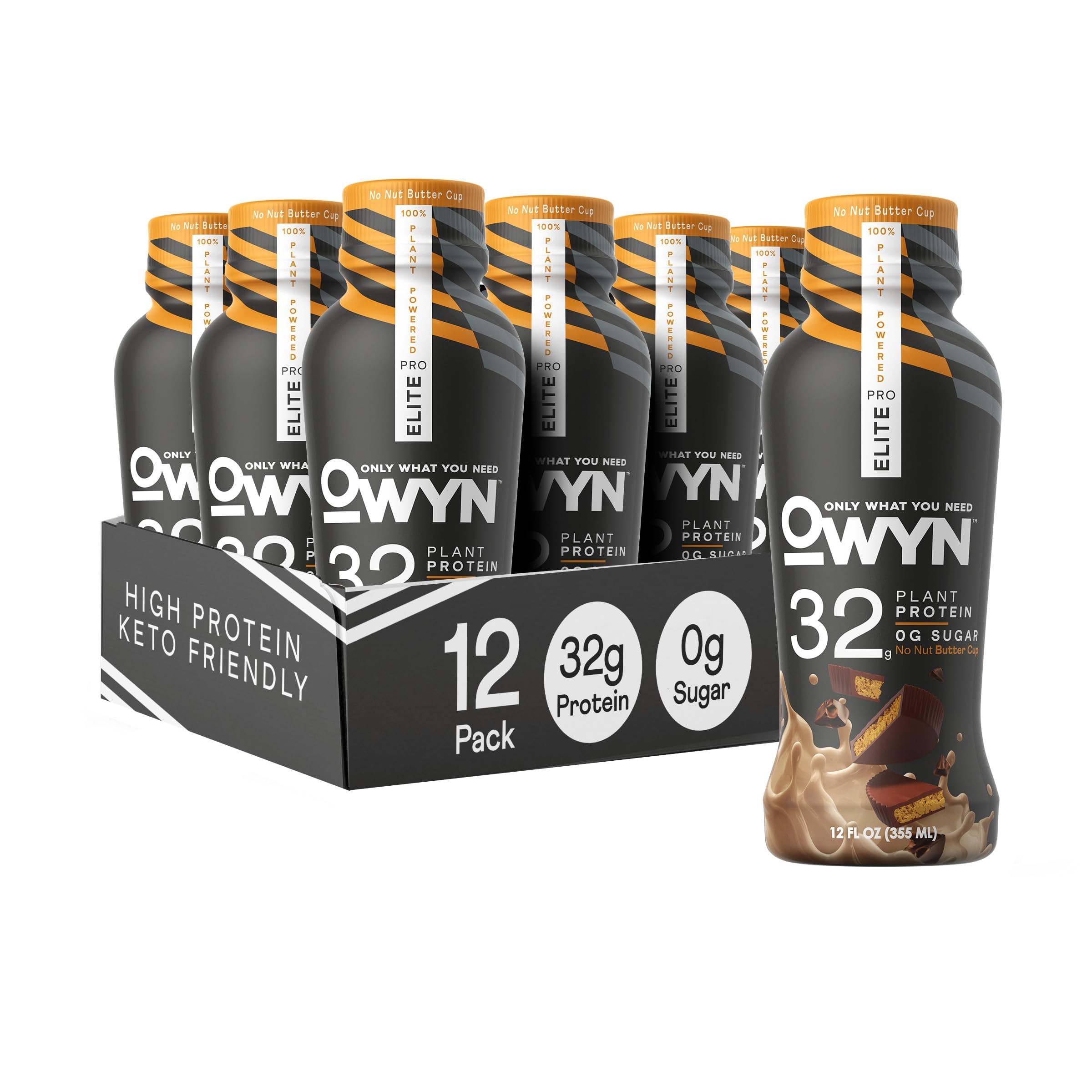 OWYN Only What You Need Pro Elite Vegan Plant Based High Protein Keto Shake, No Nut Butter Cup, Zero Sugar, 32g Protein, Omega-3, Prebiotics, Superfoods Greens for Workout and Recovery, 0g Net Carbs