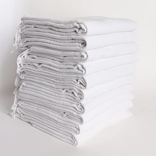 Puskul - Bulk Bachelorette Party Towels Pack of 10-100% Cotton Turkish Beach Towels for Bridesmaid Gift - Pre Washed, Soft, Lightweight, Oversized Peshtemal Wrap (White)