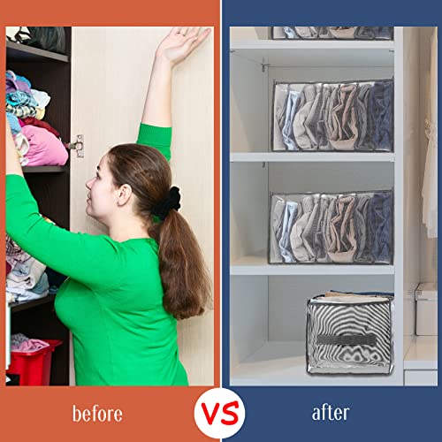 10 Pcs Large 7 Grid Wardrobe Clothes Organizer With Handle, 14.2 x 9.8 x 7.9 Inch Foldable Mesh Clothes Storage Organizer for Closet, Washable Clothing Clothes Storage Box for Jeans Pants T-shirts