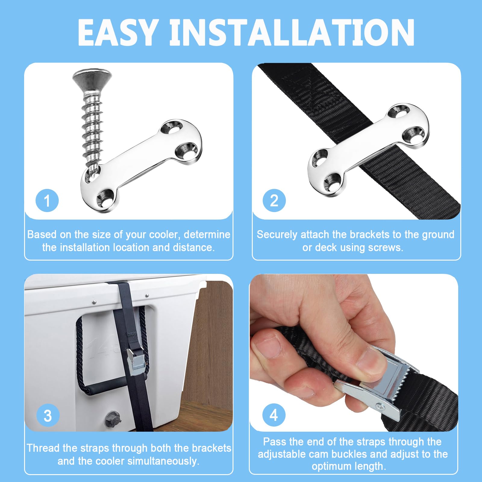 Cooler Tie Down Kit Compatible with RTIC YETI Coolers, Universal Cam Buckle Lashing Straps Prevent Sliding in Ship Deck Truck Chassis Trailers