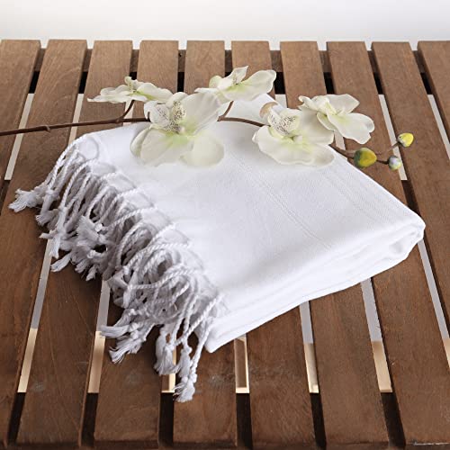 Puskul - Bulk Bachelorette Party Towels Pack of 10-100% Cotton Turkish Beach Towels for Bridesmaid Gift - Pre Washed, Soft, Lightweight, Oversized Peshtemal Wrap (White)
