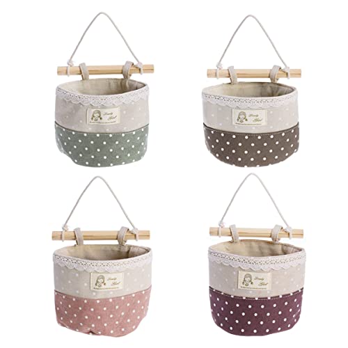DOITOOL 4Pcs Cotton Linen Hanging Storage Basket Organizer, Washable Over The Door Hanging Storage Bag with Woven Cotton Rope Handle, Waterproof Fabric Hanging Pocket for Organizing, Free
