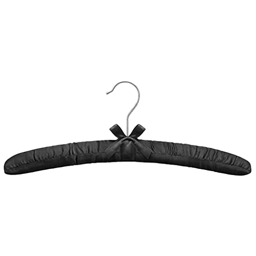 WODMB Practical 15 Inch Large Satin Padded Hangers,Silk Hangers for Wedding Dress Clothes(Black,5 Pack)