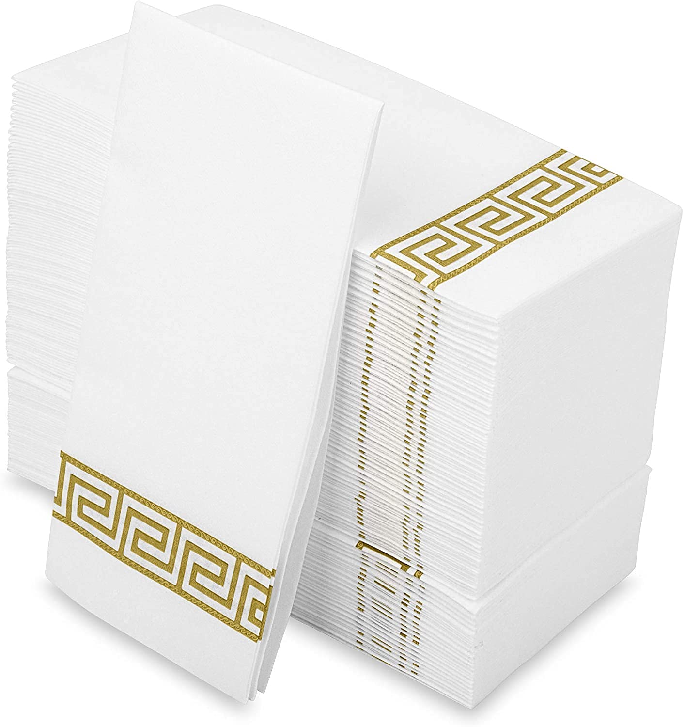 Decorative Hand Towels, Gold design 50 Disposable Linen-Feel Guest Towels – Formal Dinner, Anniversary, Wedding Napkins for Tables, Guestrooms, Restrooms, 8.5x4-Inches Folded, [Gold 50 Pack]