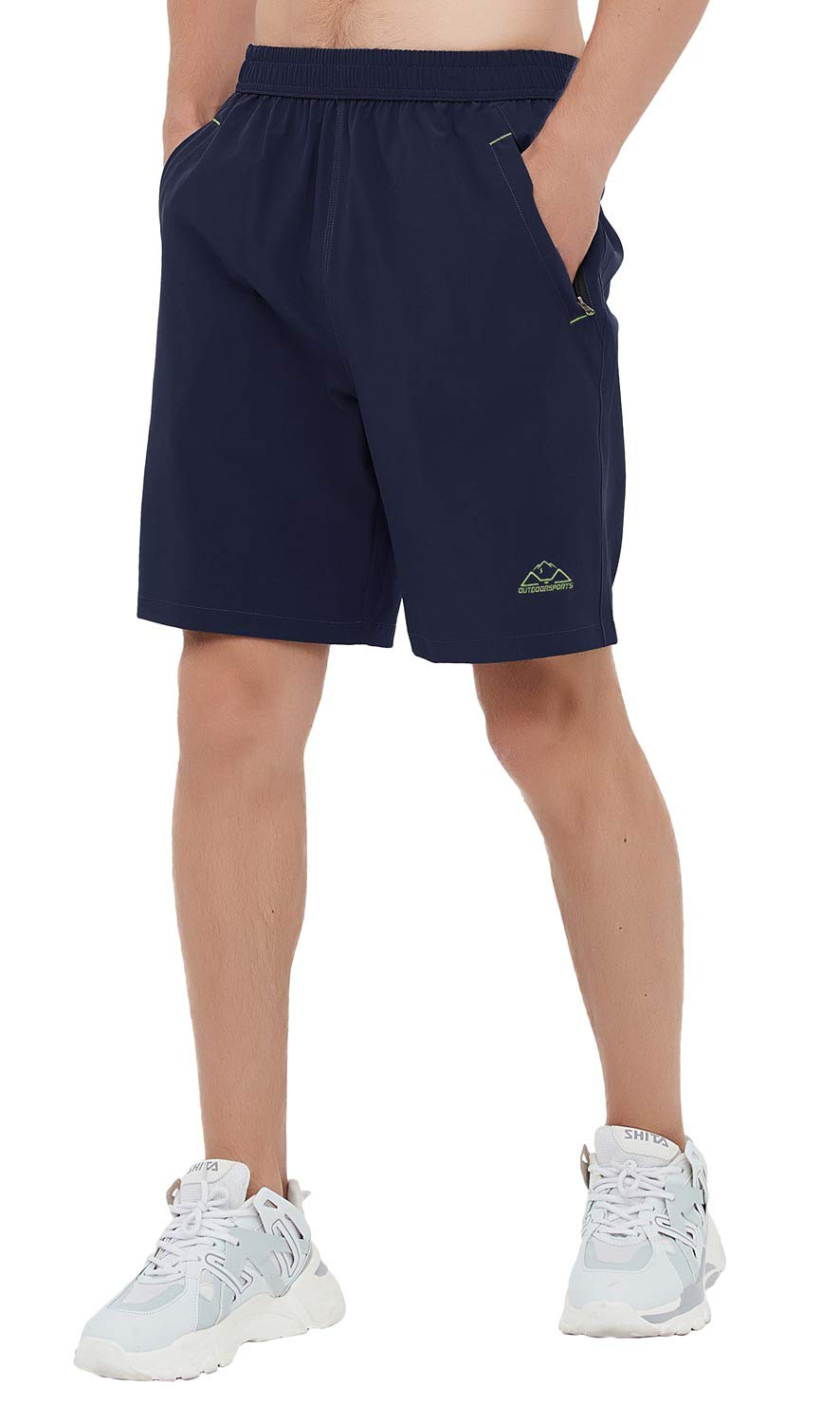 Rdruko Men's Outdoor Running Shorts Quick Dry Lightweight 7" Hiking Shorts with Zip Pockets(Navy, US XL)