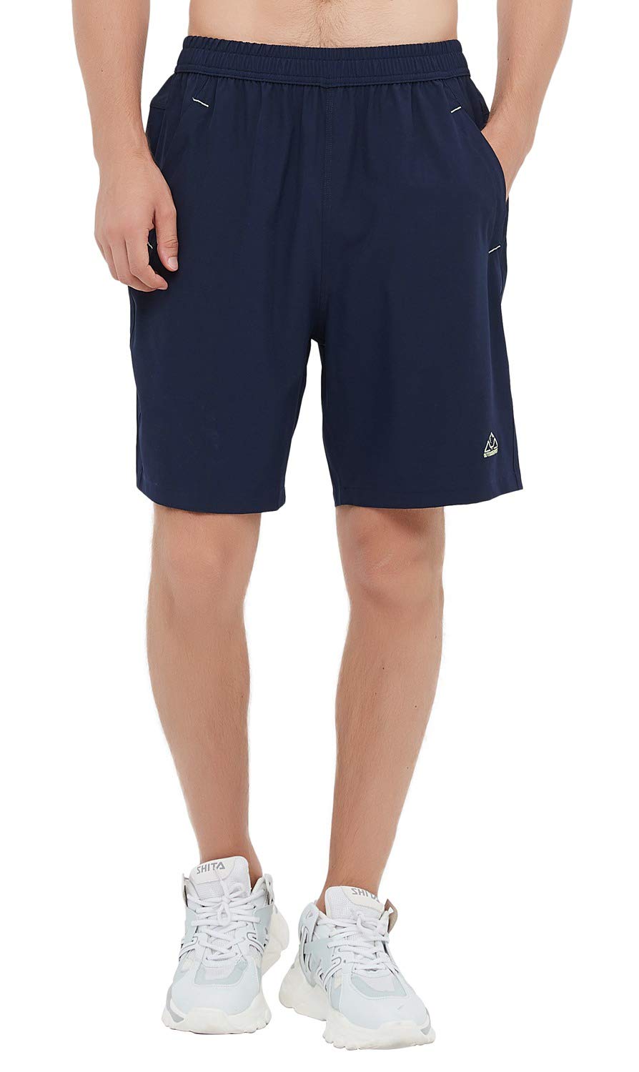 Rdruko Men's Outdoor Running Shorts Quick Dry Lightweight 7" Hiking Shorts with Zip Pockets(Navy, US XL)