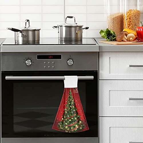 ALAZA Christmas Starry Tree Red Kitchen Hand Towel Home Decor Hanging Towels 2PCS Soft Absorbent Cloth Tie Towels for Bathroom Laundry Room 14 x 18.2 Inches