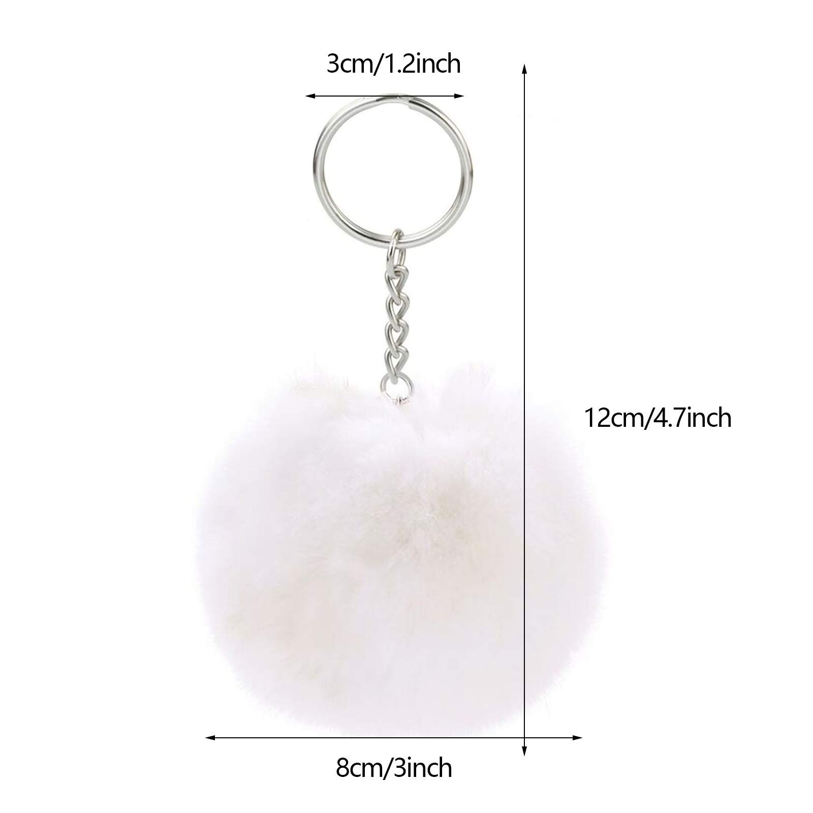 Cityelf Cute Faux Rabbit Fur Ball Pom Pom Keychain Car Key Ring Handbag Tote Bag Pendant Purse Charm (white)