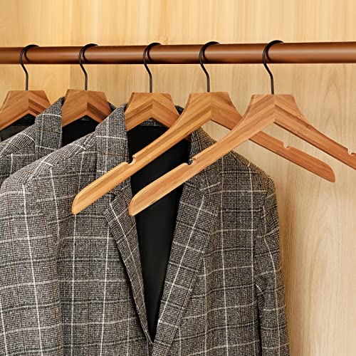 TOPIA HANGER Bamboo Wooden Hangers, Clothes Hangers with Rotatable Black Hook and Smooth Cut Nothces, Set of 12 Durable and Slim Wood Hangers for Coats, Suits, Jackets, Sweaters, Dresses - CTS03