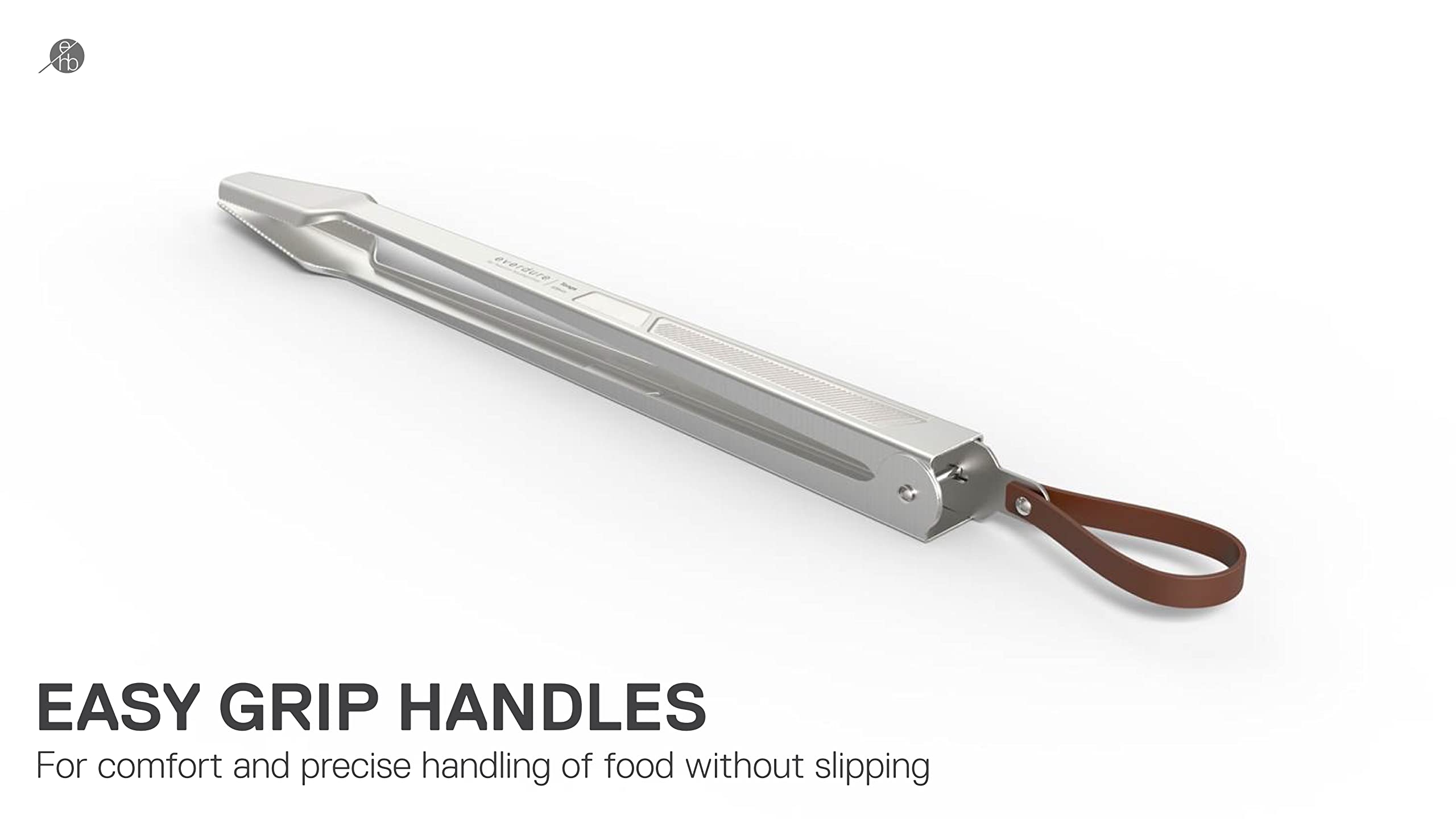 Everdure BBQ Tool Kit - 3 Pack, Brushed Stainless Steel Tongs, Spatula and Fork with Soft Grip Handles and Leather Straps, Barbeque Grill Accessories and Cooking Utensils Set