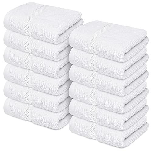 Infinitee Xclusives [12 Pack Premium White Wash Cloths and Face Towels, [13x13] 100% Cotton, Soft and Absorbent Washcloths Set - Perfect for Bathroom, Gym, and Spa