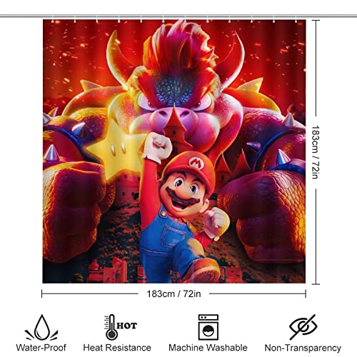 FFIS Anime Super 𝐌.𝐚𝐫𝐢𝐨 𝐁.𝐫𝐨𝐬 Movie.Bathroom Shower Curtain Set, 4 Piece Bathroom with Waterproof Shower Curtain and Non Slip Shower Mat & Toilet Lid Cover Mat U Carpet