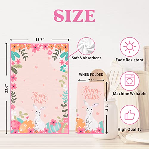 Cheroloven Easter Rabbit Eggs Kitchen Towels, Seasonal Spring Chicken Dish Towels, 2 Pack Easter Hand Towels for Kitchen Bathroom, Cute Spring Home Decor Housewarming Gifts