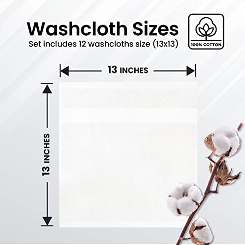 Infinitee Xclusives [12 Pack Premium White Wash Cloths and Face Towels, [13x13] 100% Cotton, Soft and Absorbent Washcloths Set - Perfect for Bathroom, Gym, and Spa
