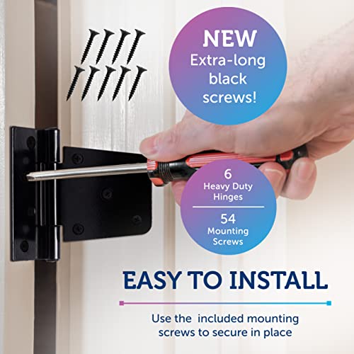 Heavy Duty Hinges for Gates (4 Pack) β Black Iron Tee Strap Black Door Hinges w/ 36 Stainless Steel Screws β Sturdy, Easy to Install Fence Gate Kit for Outdoor, Indoor - Self Closing Gate Hinges