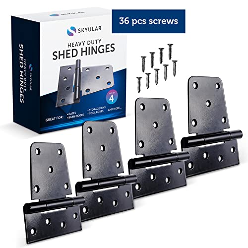 Heavy Duty Hinges for Gates (4 Pack) β Black Iron Tee Strap Black Door Hinges w/ 36 Stainless Steel Screws β Sturdy, Easy to Install Fence Gate Kit for Outdoor, Indoor - Self Closing Gate Hinges