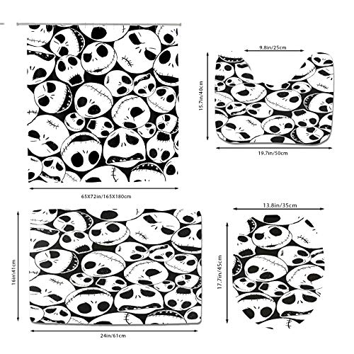 4PCS/Set Halloween Shower Curtain, Christmas Bathroom Set, Waterproof Shower Curtain Sets with Non-Slip Rugs, Toilet Lid Cover and Bath Mat, Durable Shower Curtain with 12 Hooks