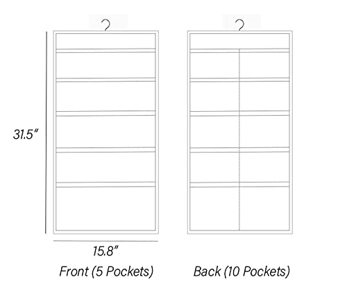 Dual Sided Wall Closet Hanging Organizer Storage with 5+10/12+18 Mesh Pockets for Underwear Bra Underpants Socks with Metal Hook Wardrobe Storage Bags Oxford Cloth Space Saver (Grey 5+10 2 Pack)