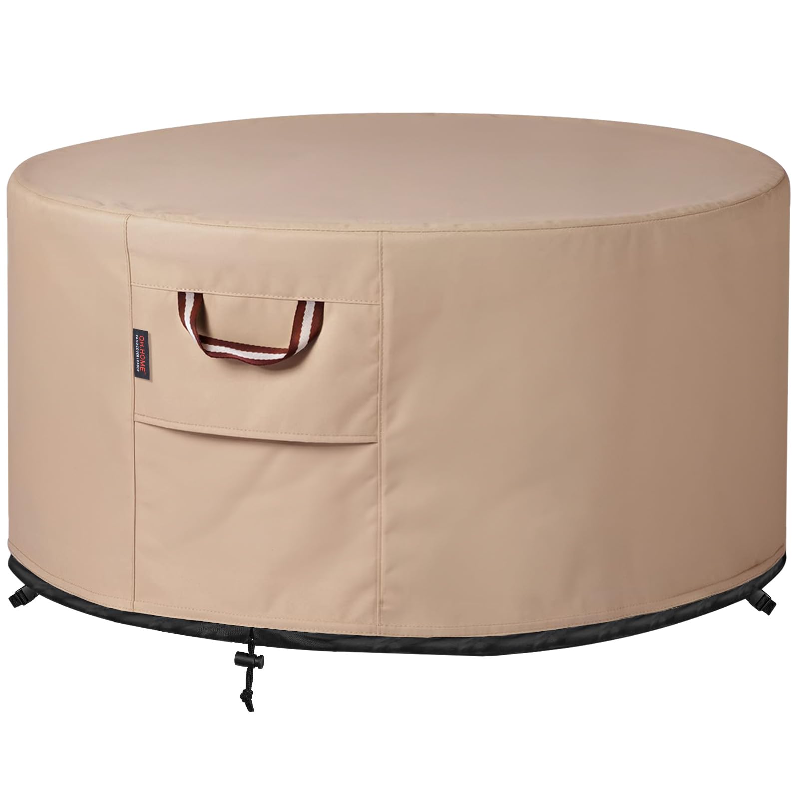 Fire Pit Cover Round - 29-32 Inch Heavy Duty 900D Strong Tear-Resistant and UV Resistant and Waterproof and Fading Resistant Material Polyester Firepit Covers Round for Outdoor Fire Pit - Wheat