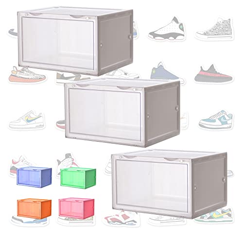 Augctoer Shoe Storage Boxes, Clear Plastic Shoe Boxes, Shoe Storage Boxes Stackable, Shoe Organizer Containers with Lids, Magnetic Door, Shoe Organizer for Closet, Bedroom, Bathroom (White)