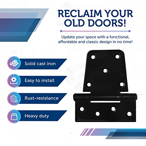 Heavy Duty Hinges for Gates (4 Pack) β Black Iron Tee Strap Black Door Hinges w/ 36 Stainless Steel Screws β Sturdy, Easy to Install Fence Gate Kit for Outdoor, Indoor - Self Closing Gate Hinges