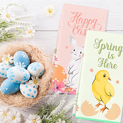 Cheroloven Easter Rabbit Eggs Kitchen Towels, Seasonal Spring Chicken Dish Towels, 2 Pack Easter Hand Towels for Kitchen Bathroom, Cute Spring Home Decor Housewarming Gifts