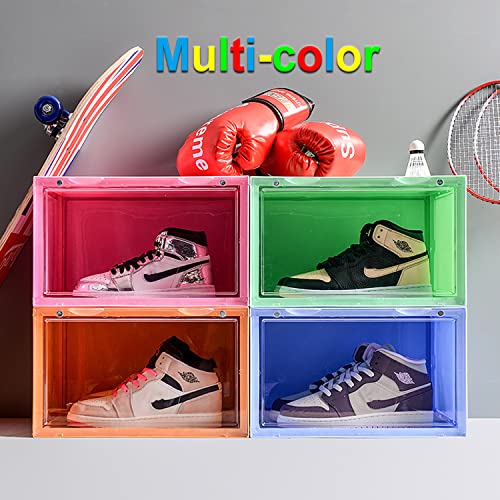 Augctoer Shoe Storage Boxes, Clear Plastic Shoe Boxes, Shoe Storage Boxes Stackable, Shoe Organizer Containers with Lids, Magnetic Door, Shoe Organizer for Closet, Bedroom, Bathroom (White)