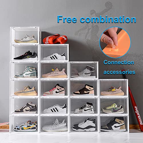 Augctoer Shoe Storage Boxes, Clear Plastic Shoe Boxes, Shoe Storage Boxes Stackable, Shoe Organizer Containers with Lids, Magnetic Door, Shoe Organizer for Closet, Bedroom, Bathroom (White)