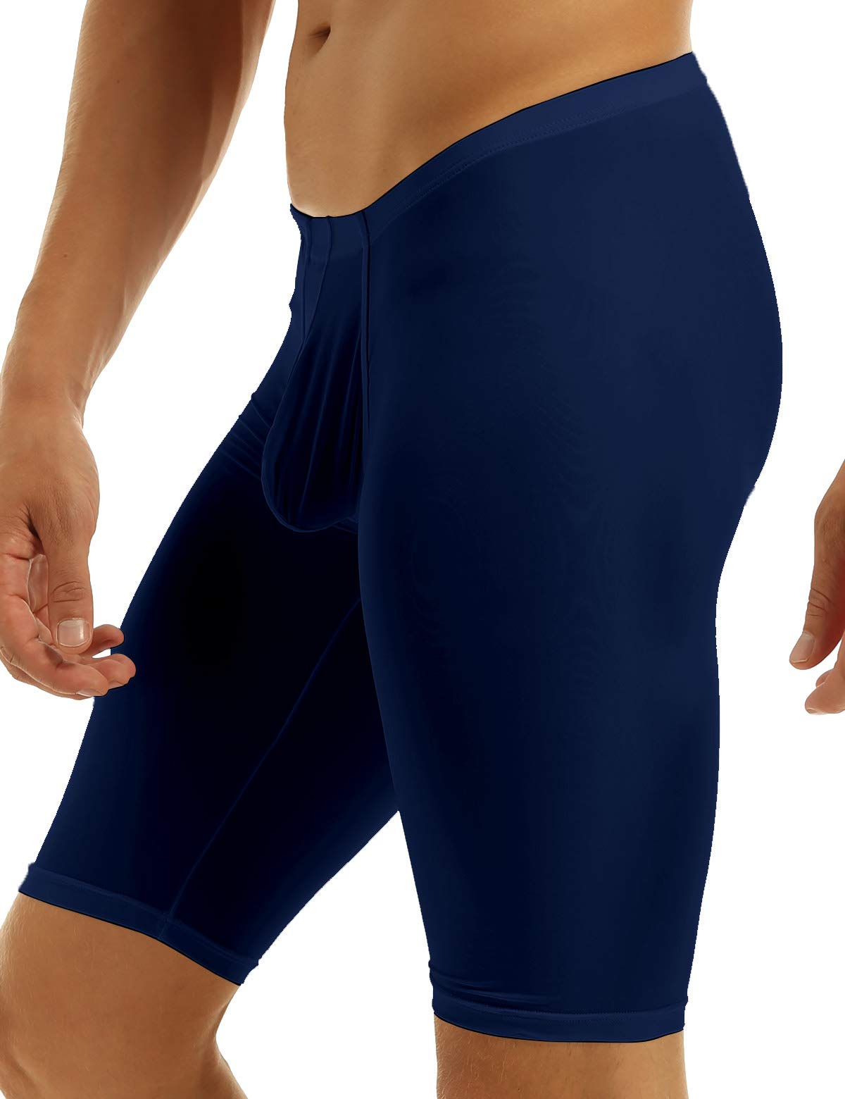 easyforever Mens Compression Shorts with Bulge Pouch Gym Workout Bodybuilding Yoga Swimming Capris Tights Pant Navy Blue Medium
