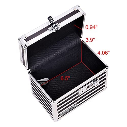 Vaultz Medicine Lock Box w/Combination Lock - 5 x 7 x 5 Cabinet Safe, Black & White Stripes