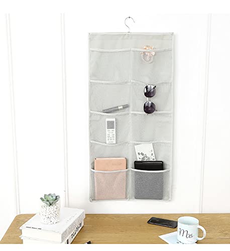 Dual Sided Wall Closet Hanging Organizer Storage with 5+10/12+18 Mesh Pockets for Underwear Bra Underpants Socks with Metal Hook Wardrobe Storage Bags Oxford Cloth Space Saver (Grey 5+10 2 Pack)